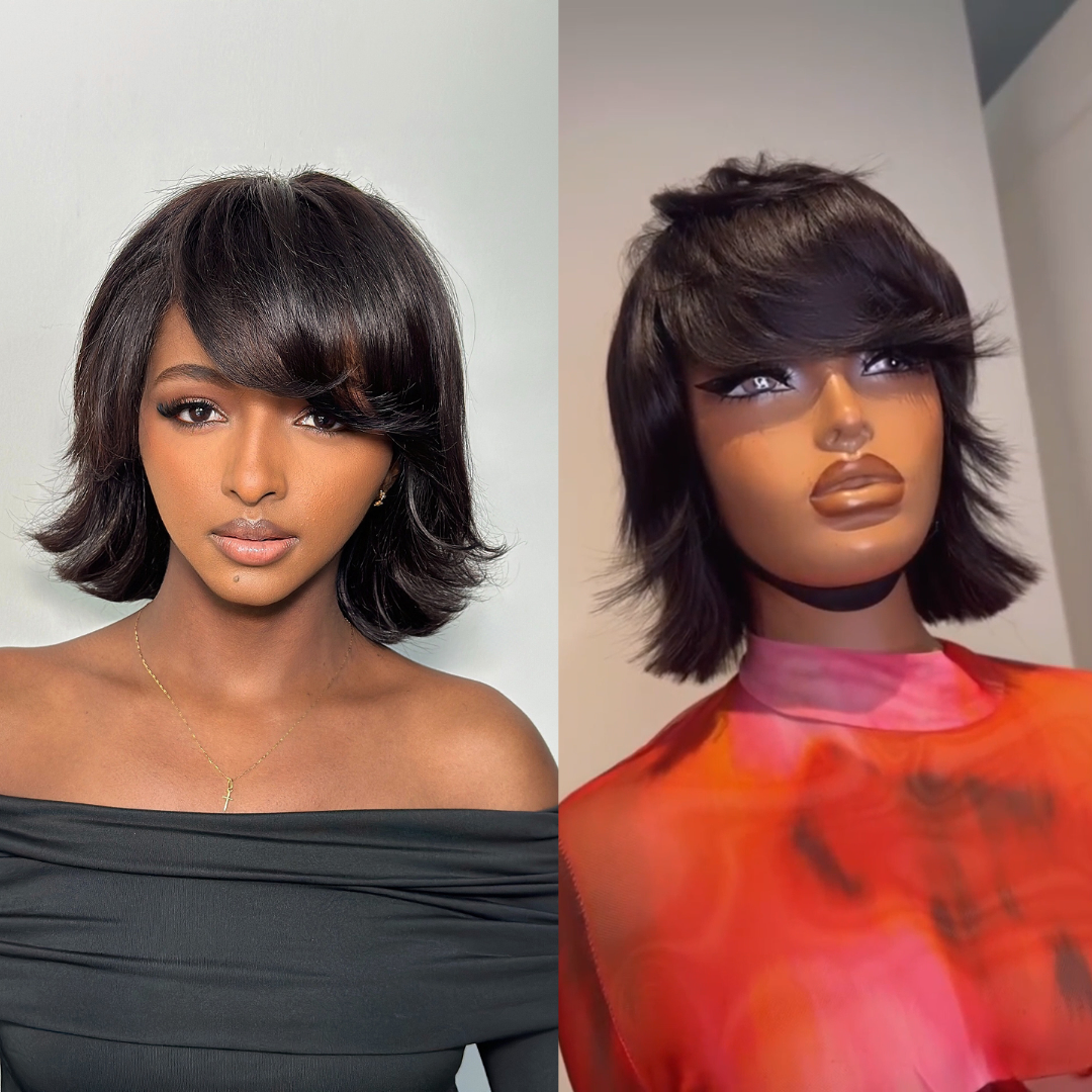 Short Layered Cut Hair With Fringe Bang Lace Wig – Elle Vane